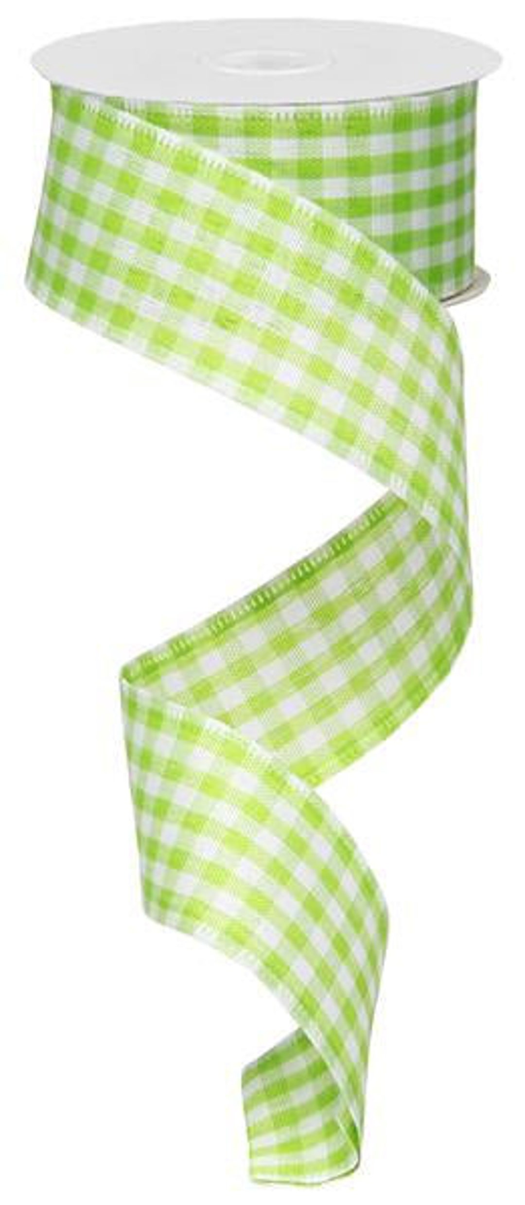Gingham Check Wired Ribbon, Lime and White - S, 1.5 Inch X 10 Yards ...