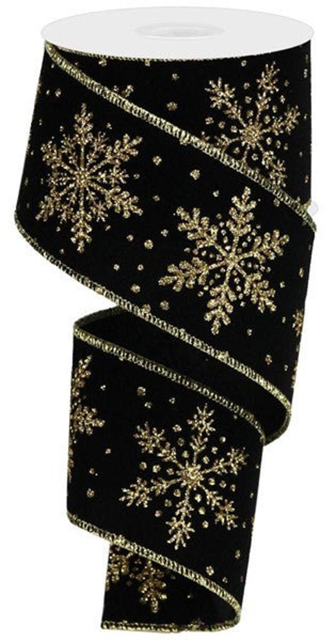 Snowflake Glitter Christmas on Velvet Wired Ribbon 10 Yards 2.5, 30 ...