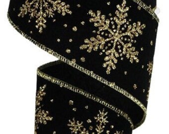 Snowflake Glitter Christmas on Velvet Wired Ribbon 10 Yards - Etsy