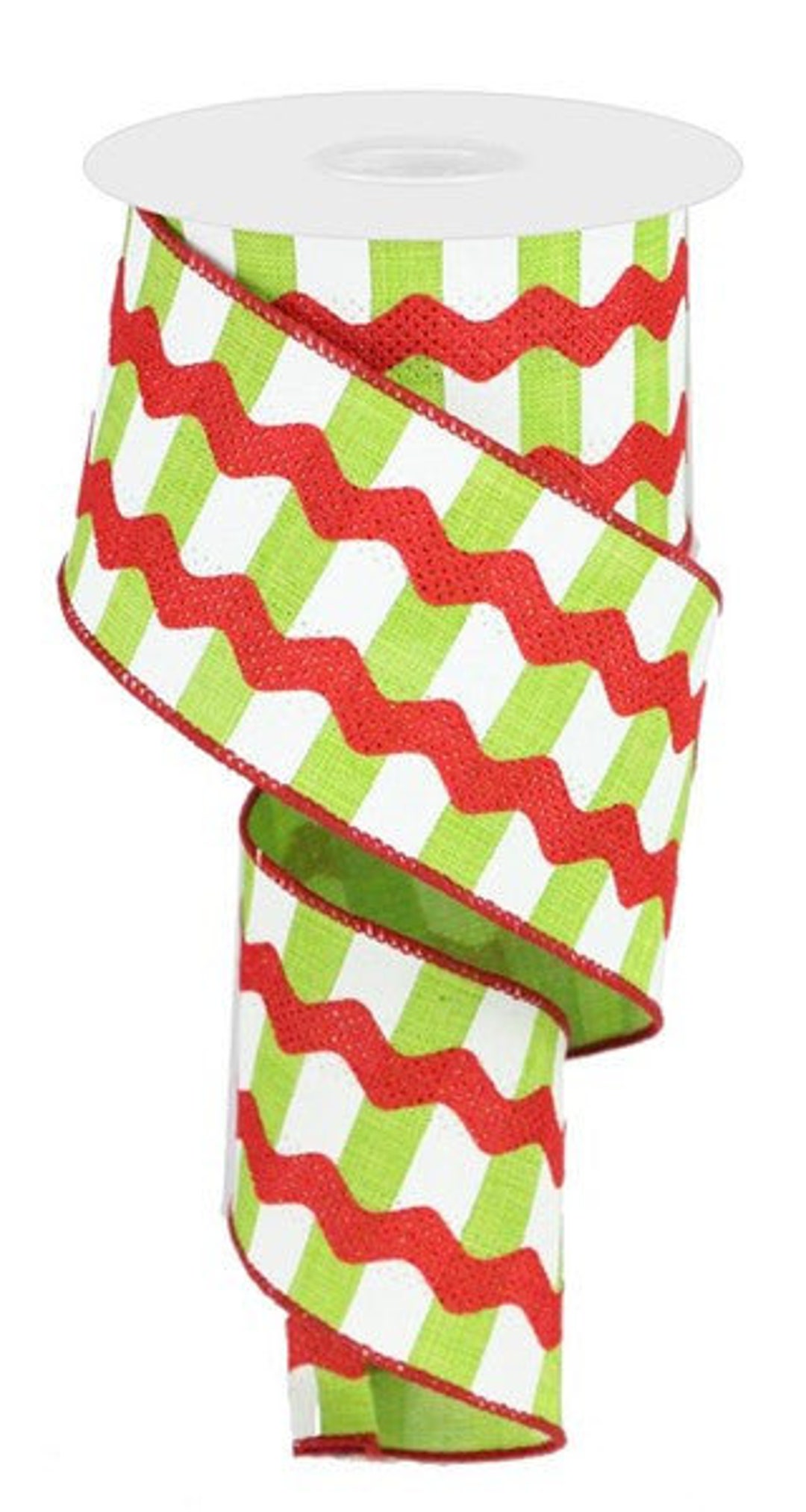 Christmas Ric Rac Ribbon, Lime Green, Red, and White Ric Rac Wired ...