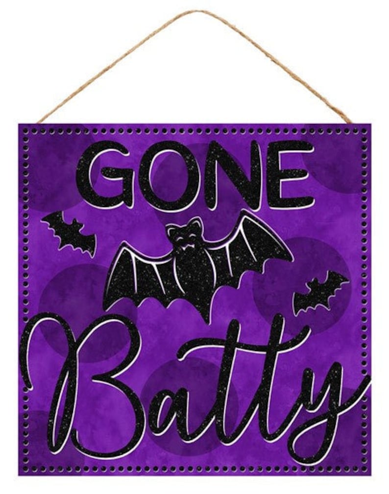10 Wooden Sign: Gone Batty Halloween Purple Black Bat | Etsy