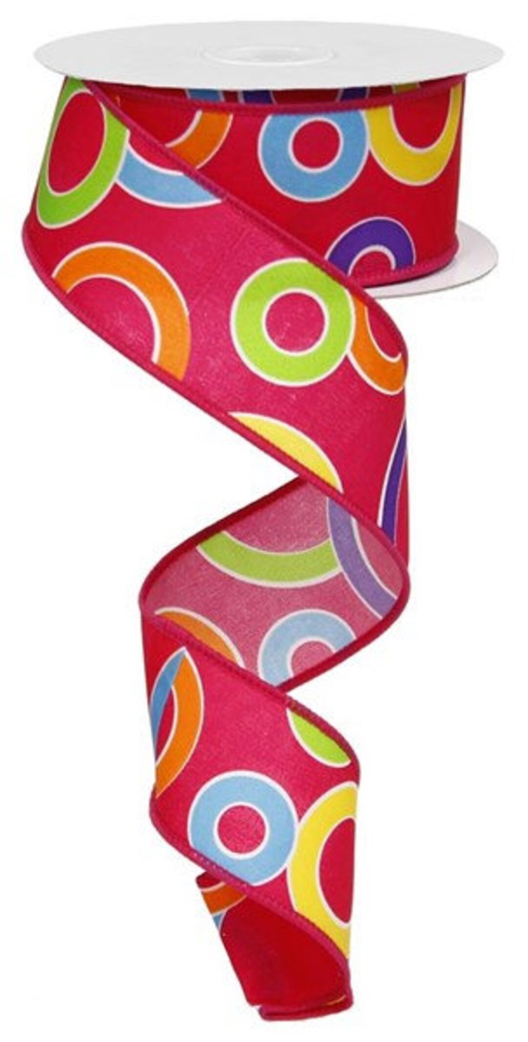 Bright Pink Wired Ribbon, Bold Circles Ribbon for Making Wreaths, Polka ...