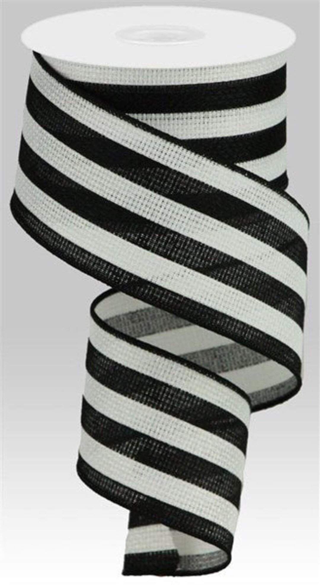 Vertical Stripe Wired Ribbon - 10 Yards (white, Black, 2.5 Inches ...
