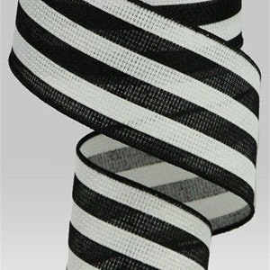 Vertical Stripe Wired Ribbon - 10 Yards (white, Black, 2.5 Inches ...