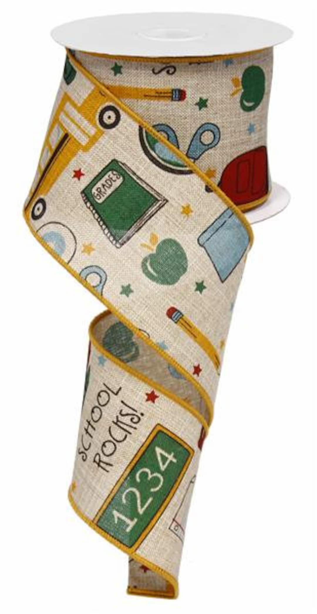 School Wired Ribbon, Teacher Ribbon for Crafts, Ruler & Globe Ribbons ...