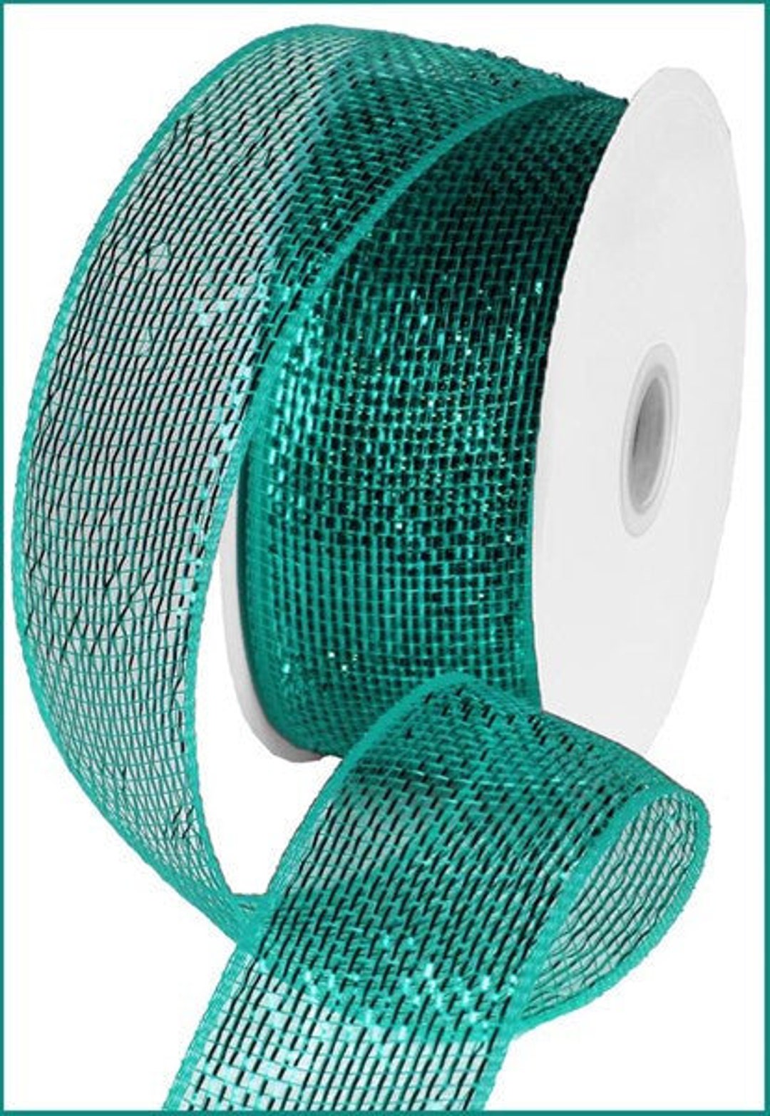 Teal Metallic Foil Deco Poly Sash Mesh, Wreath Metallic 2.5" X 25 Yards ...