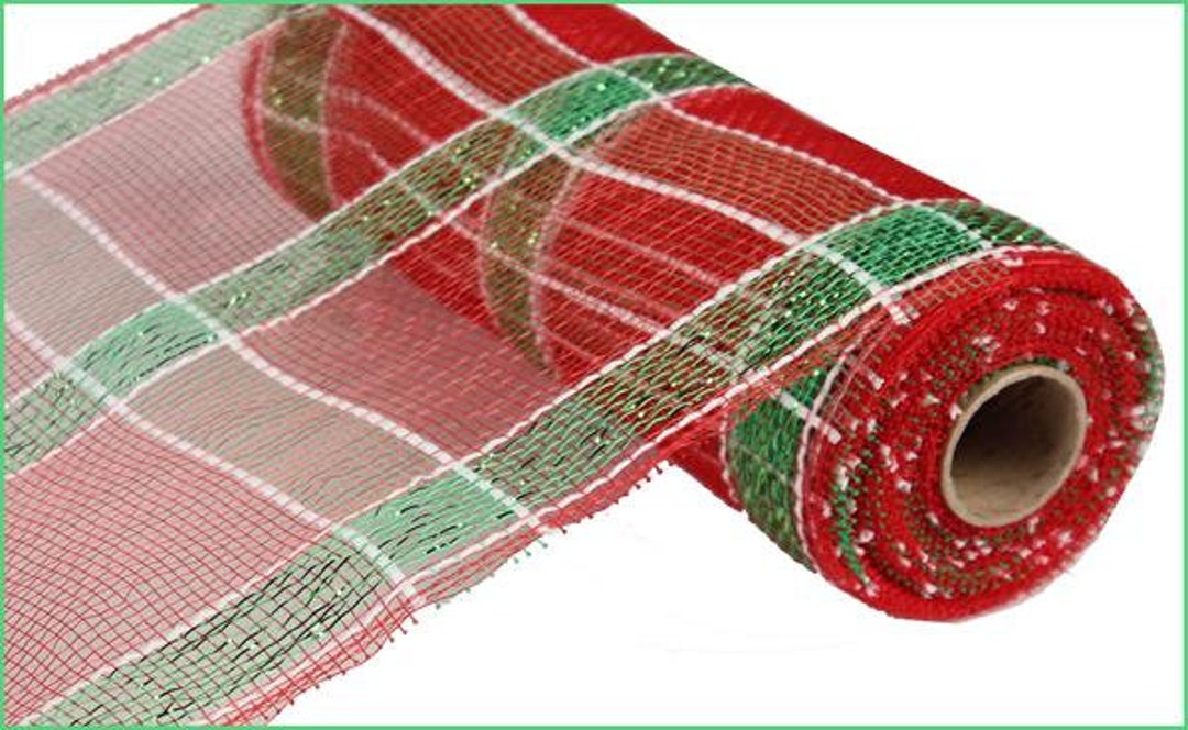 Christmas Plaid Deco Poly Mesh Ribbon, Red White Green, 10 in X 10 ...