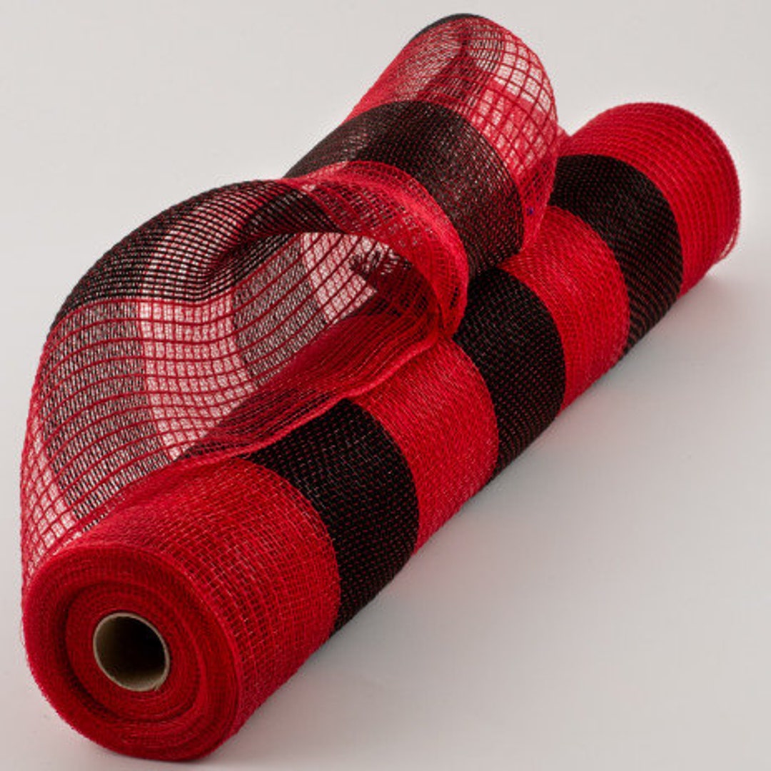 Red & Black Wide Stripe Poly Jute Poly Deco Mesh, Supply to Make Deco ...