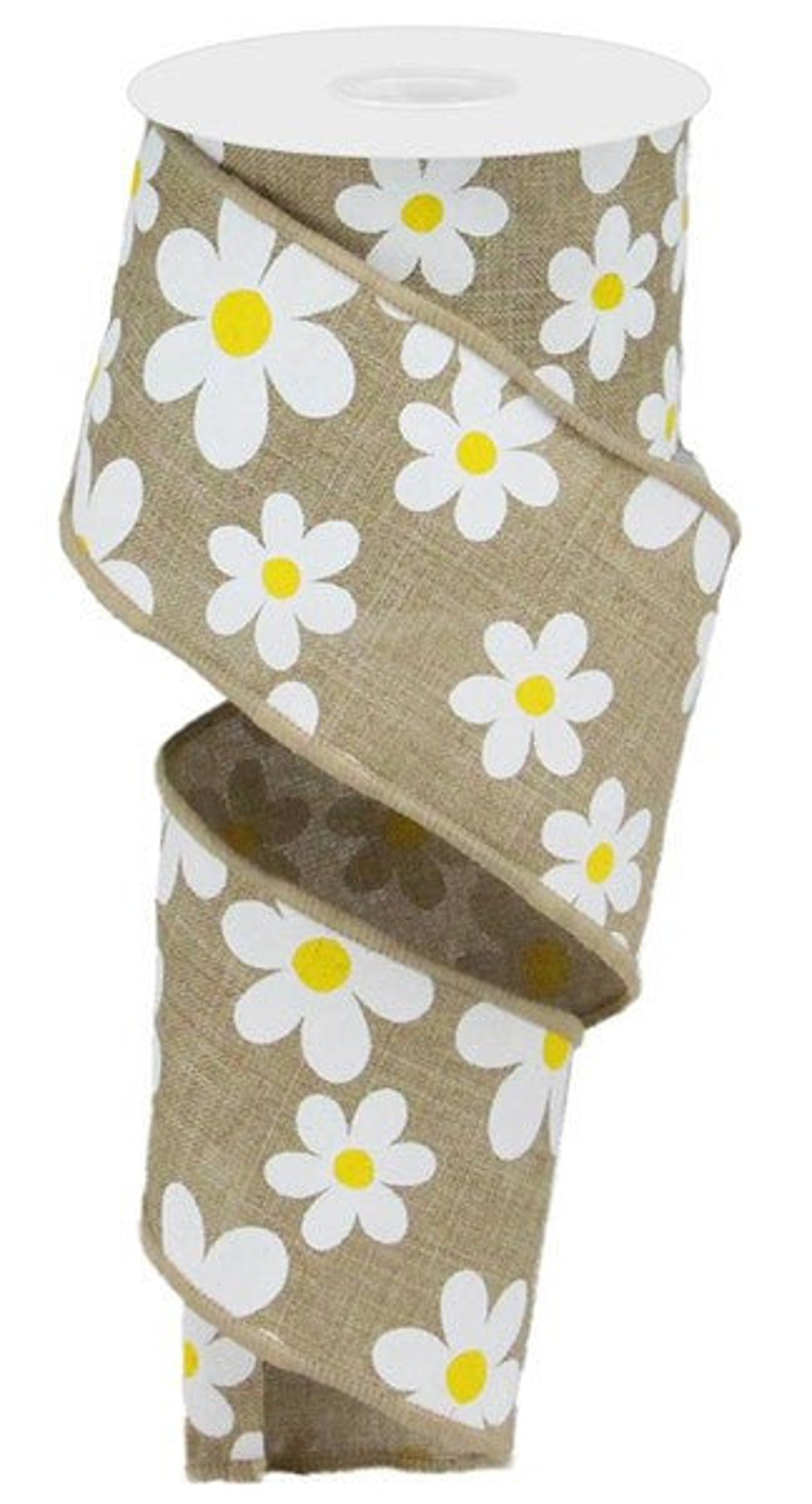 Daisy Wired Ribbon, Beige White, Craft Supply to Make Wreath & Bow, 2.5 ...