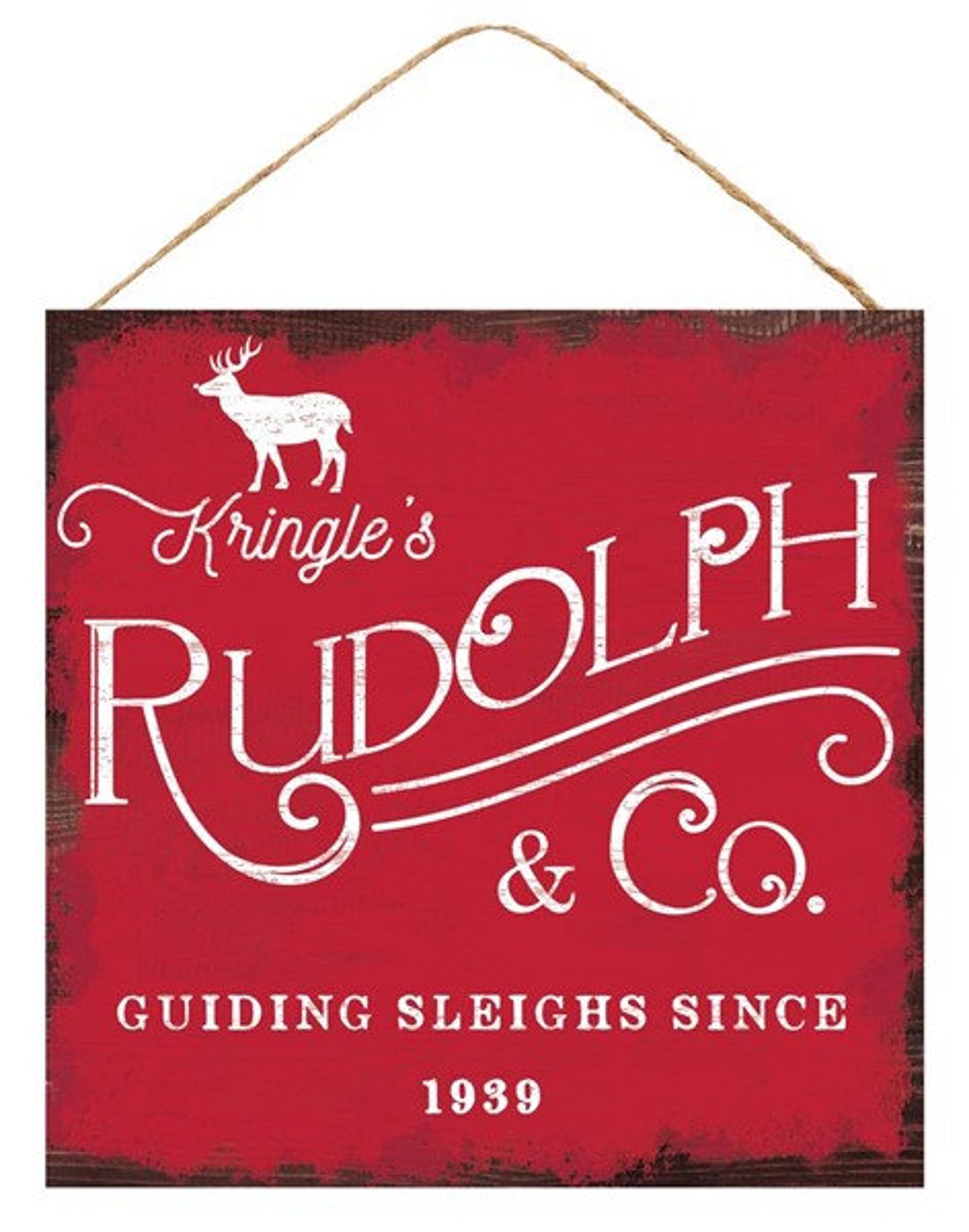 Christmas "kringle's Rudolph & Co" Wooden Door Wreath Sign - Red White ...