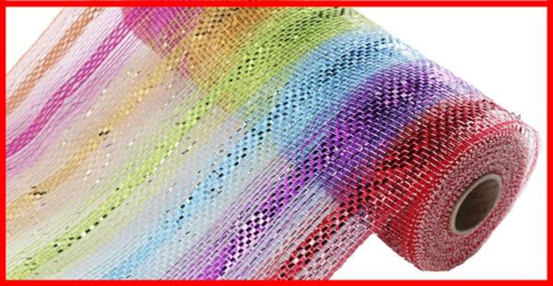 Rainbow Wreath Mesh, Multi Color Deco Mesh, Rainbow Striped Mesh ...