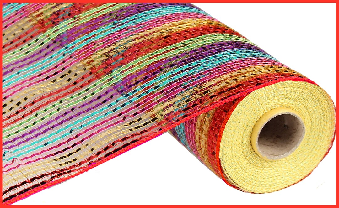 Rainbow Metallic Stripe Poly Deco Mesh, Supplies to Make Deco Mesh S ...