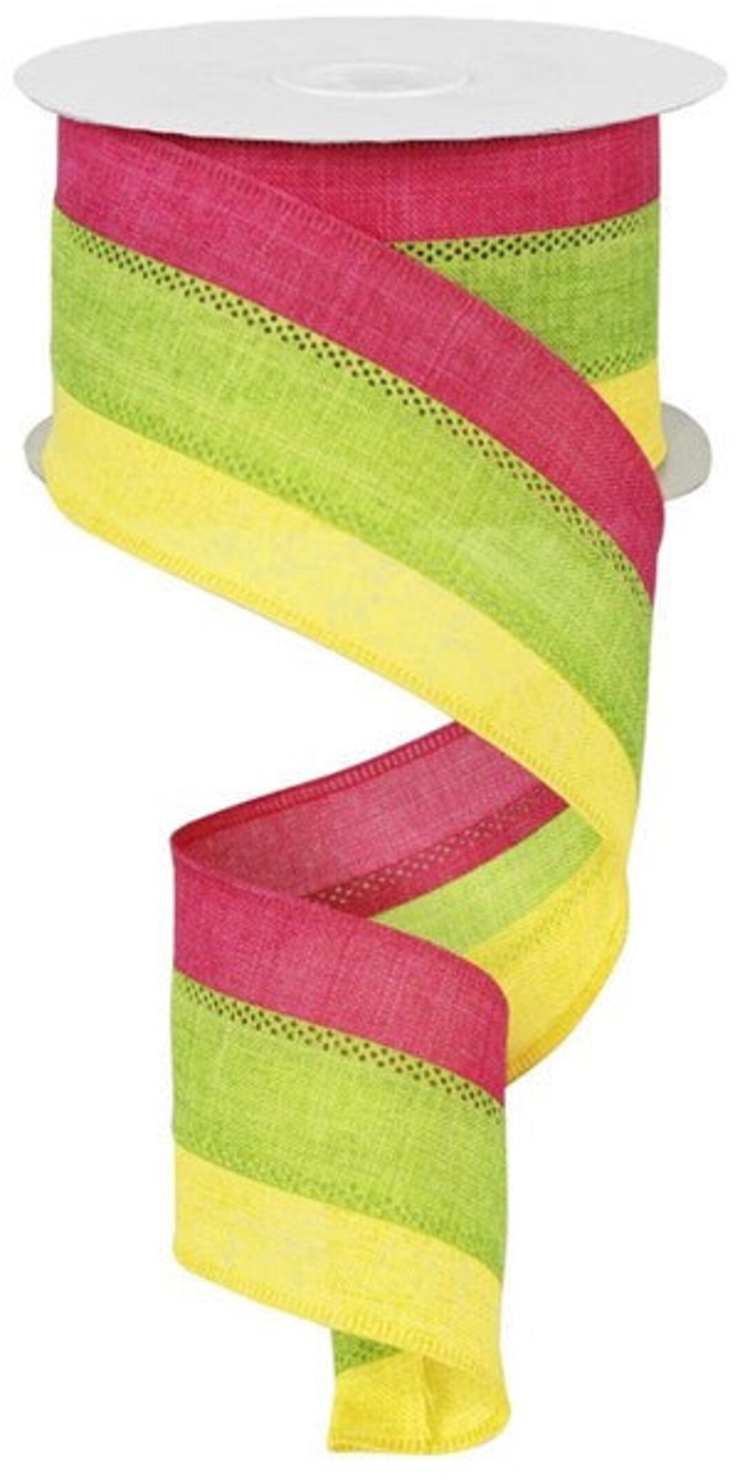 Yellow Lime Pink Striped Wired Ribbon for Creating Fun and Playful ...