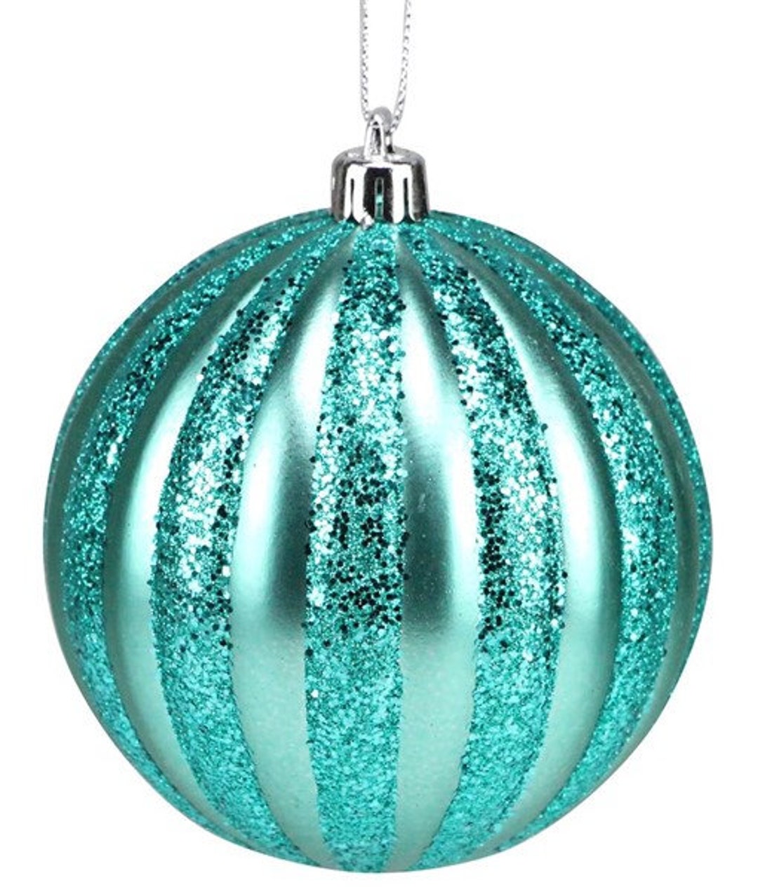 Turquoise Ornaments, Set of 12, Christmas Glitter Vertical Stripe ...
