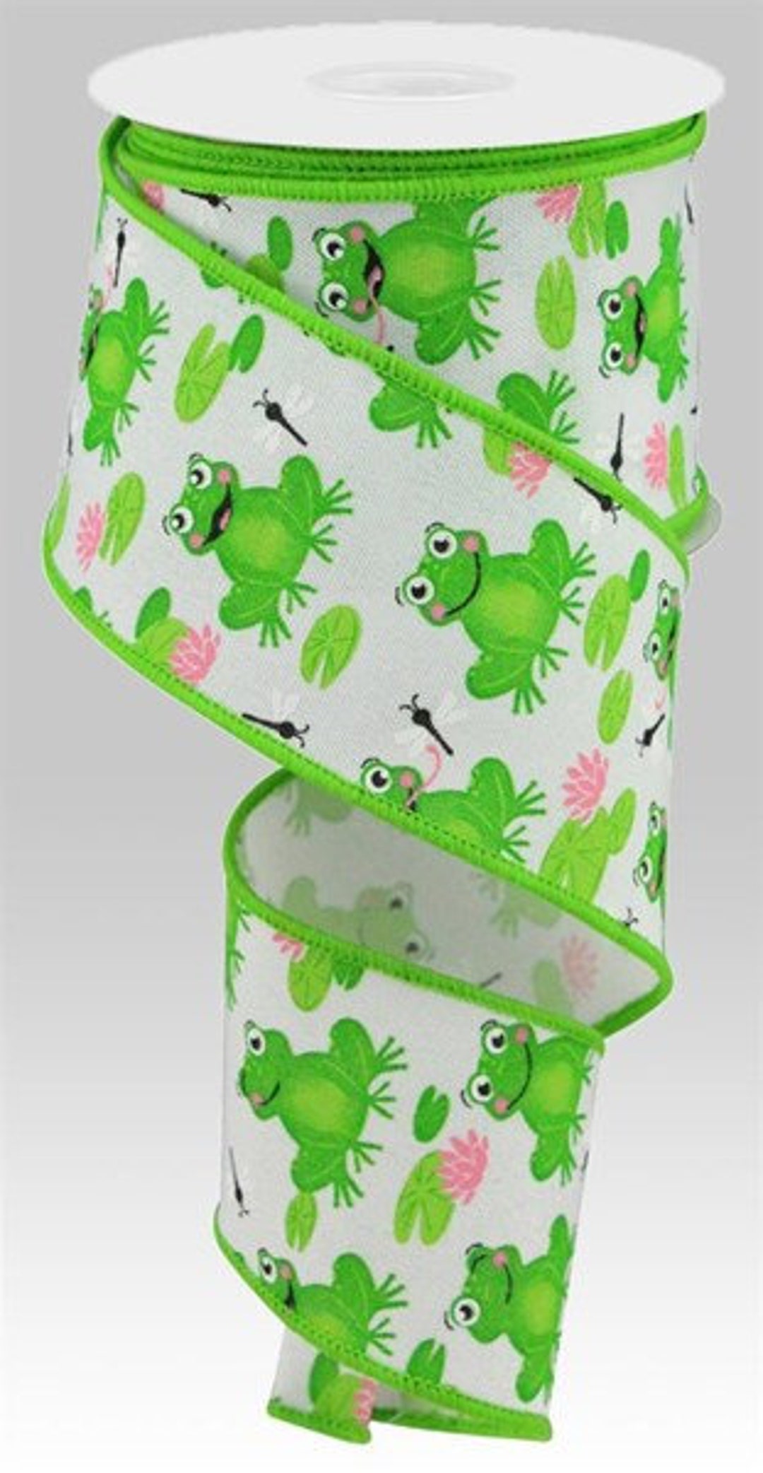 frog-wired-ribbon-2-5-inch-x-10-yard-white-green-pink-frogs-lily