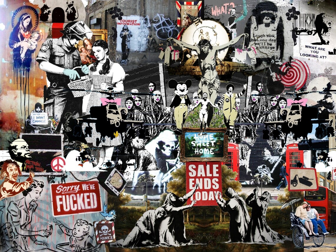 Banksy Art Collage Art Canvas, Banksy Street Art,famous Graffiti Art ...