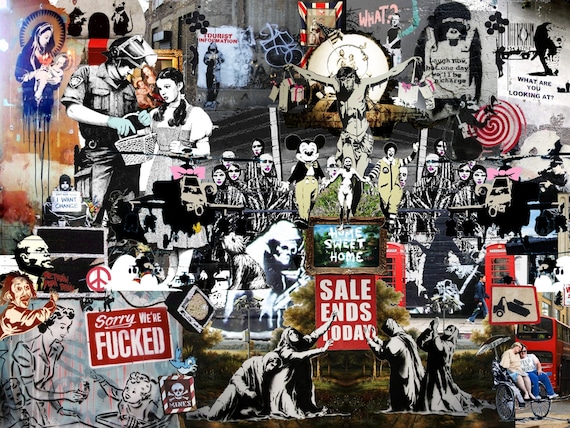 Banksy Art Collage Art Canvas Banksy Street Artfamous - Etsy