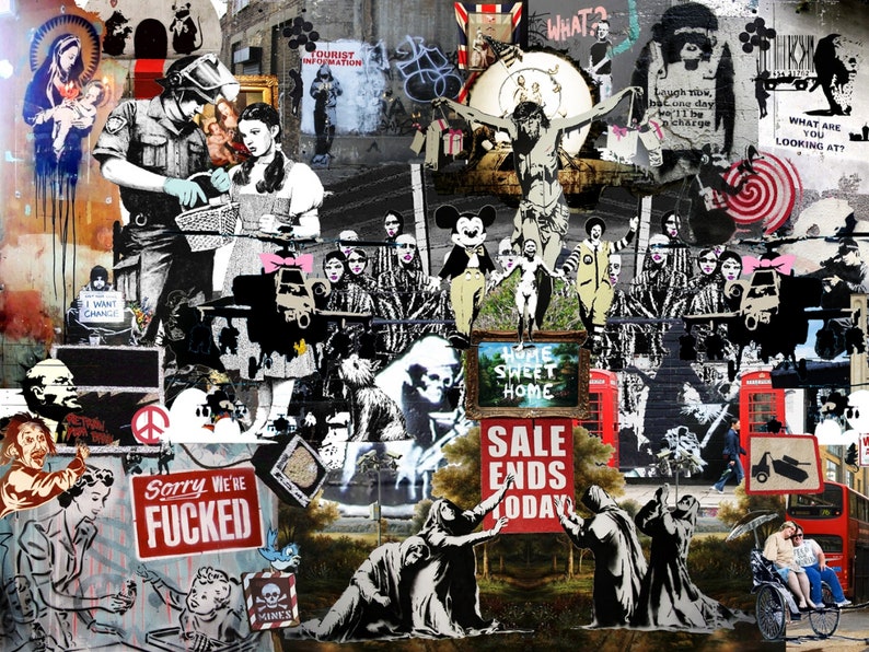 Banksy Art Collage Art Canvas Banksy Street Artfamous - Etsy