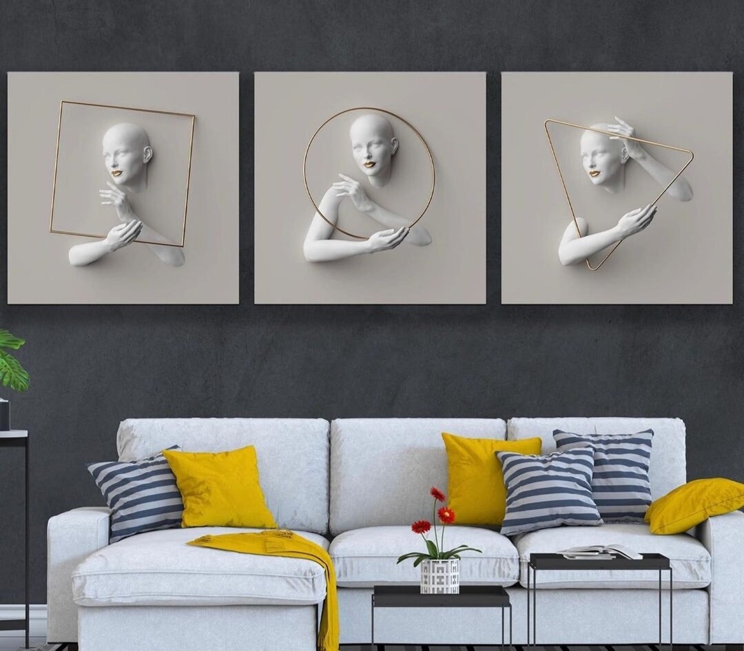 Abstract Geometric Wall Art ,set of 3 Wall Decor, Modern Stunning Home ...