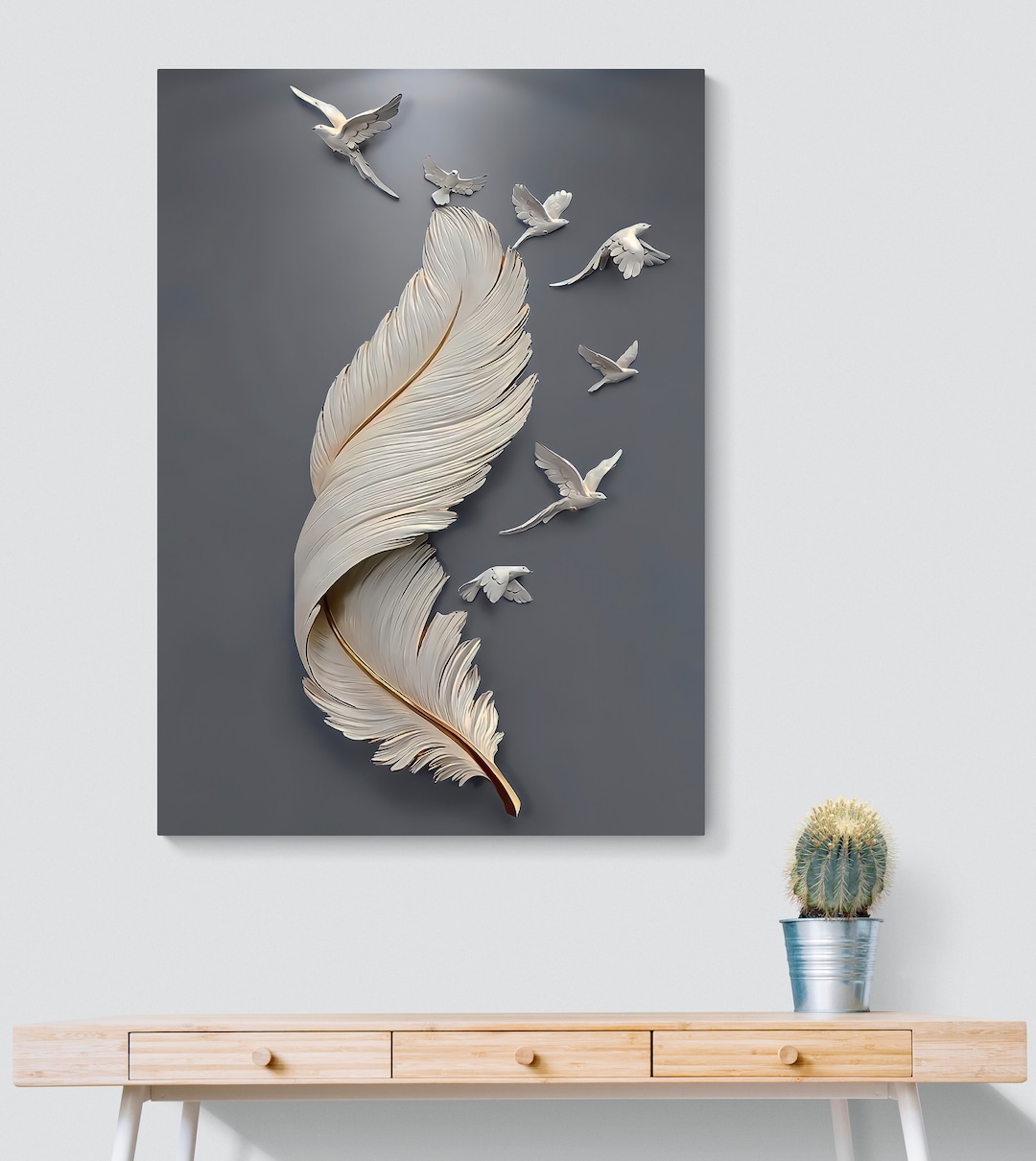 Feather and Birds Canvas Wall Art, Abstract Feather Home Decor ...