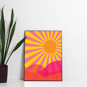Retro Sun Art Print - Bright Wall Print - Printable Digital Download ...