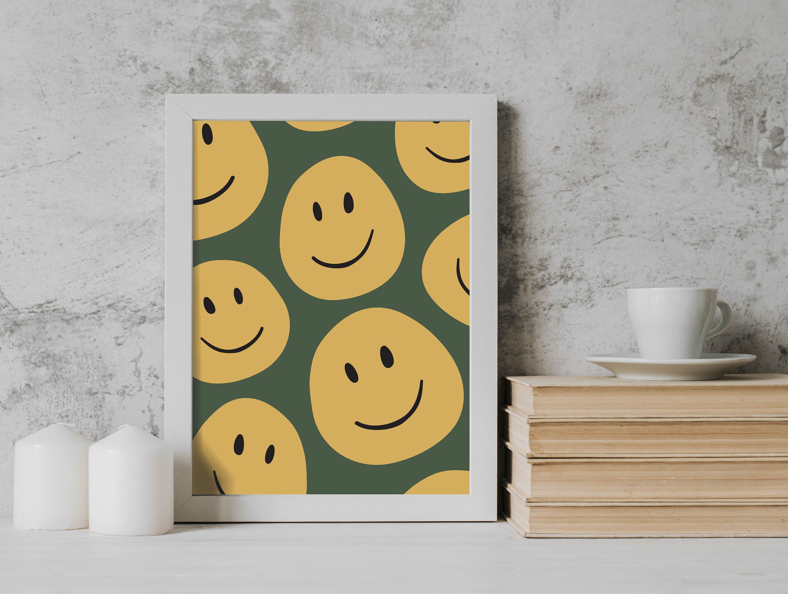 Digital Minimalist Smiley Face Art Print Bright Cool Wall Print ...