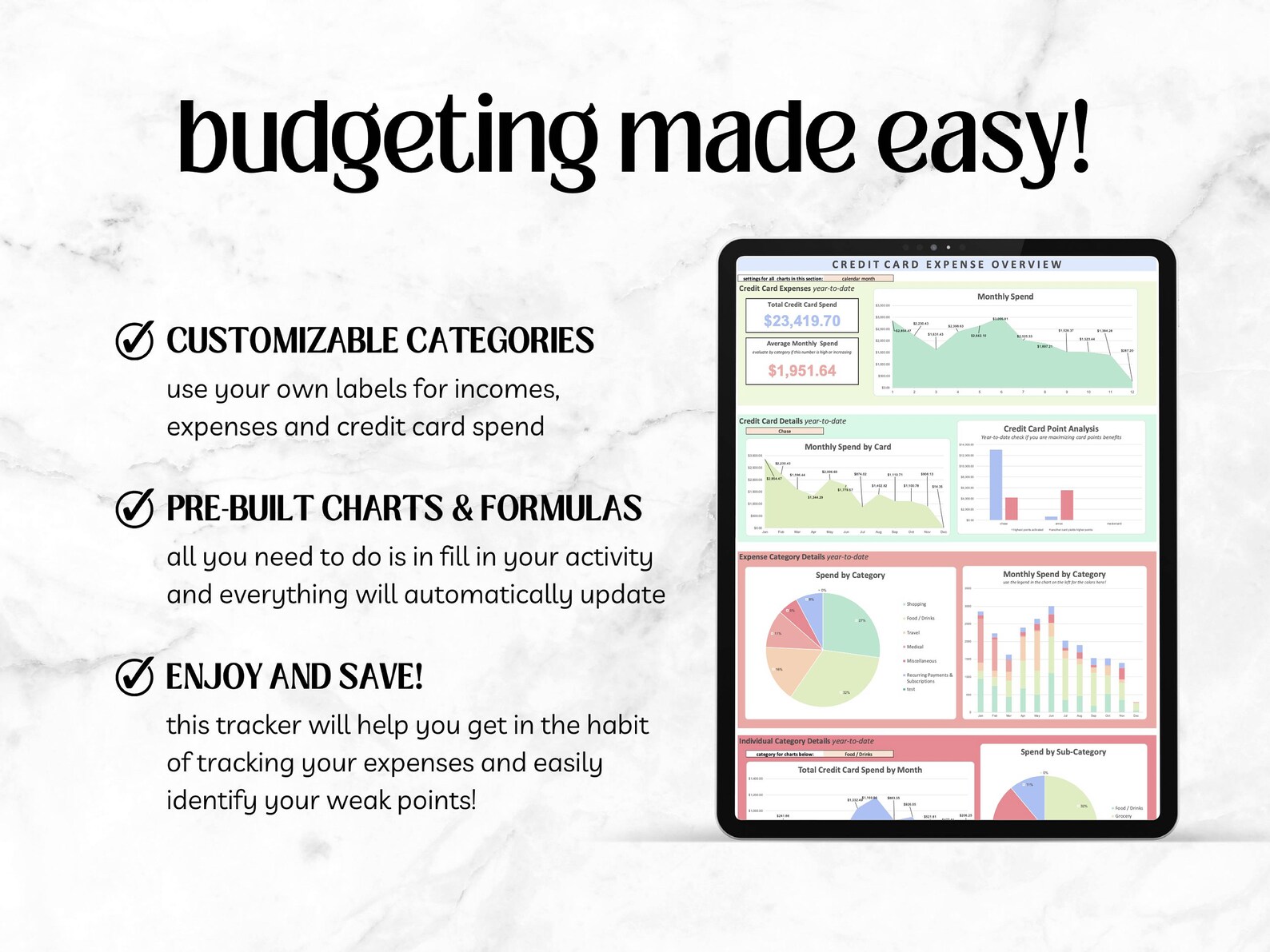 Budget Spreadsheet Template for Excel - Budget Tracker - Credit Card ...