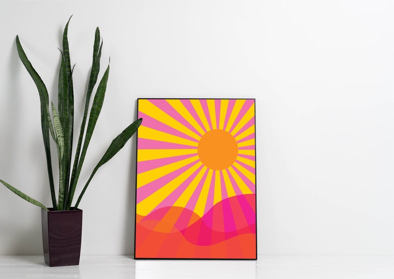 Retro Sun Art Print Bright Wall Print Printable Digital - Etsy