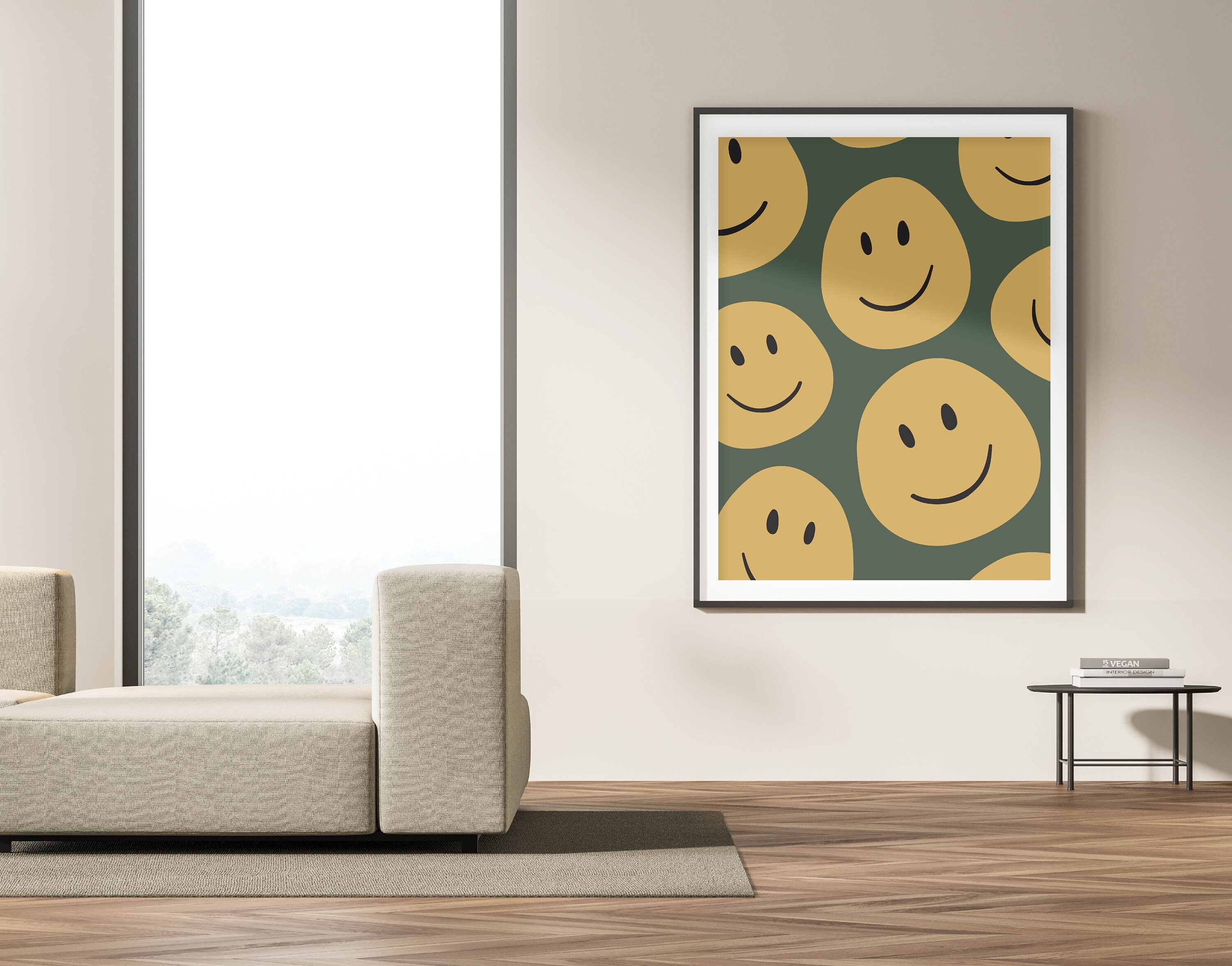 Digital Minimalist Smiley Face Art Print Bright Cool Wall Print ...