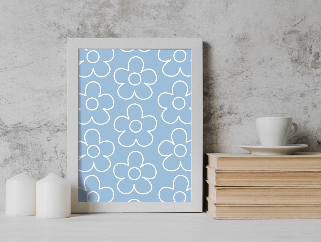 Minimalist Flower Poster - Simple Blue Art Print - Printable Digital ...