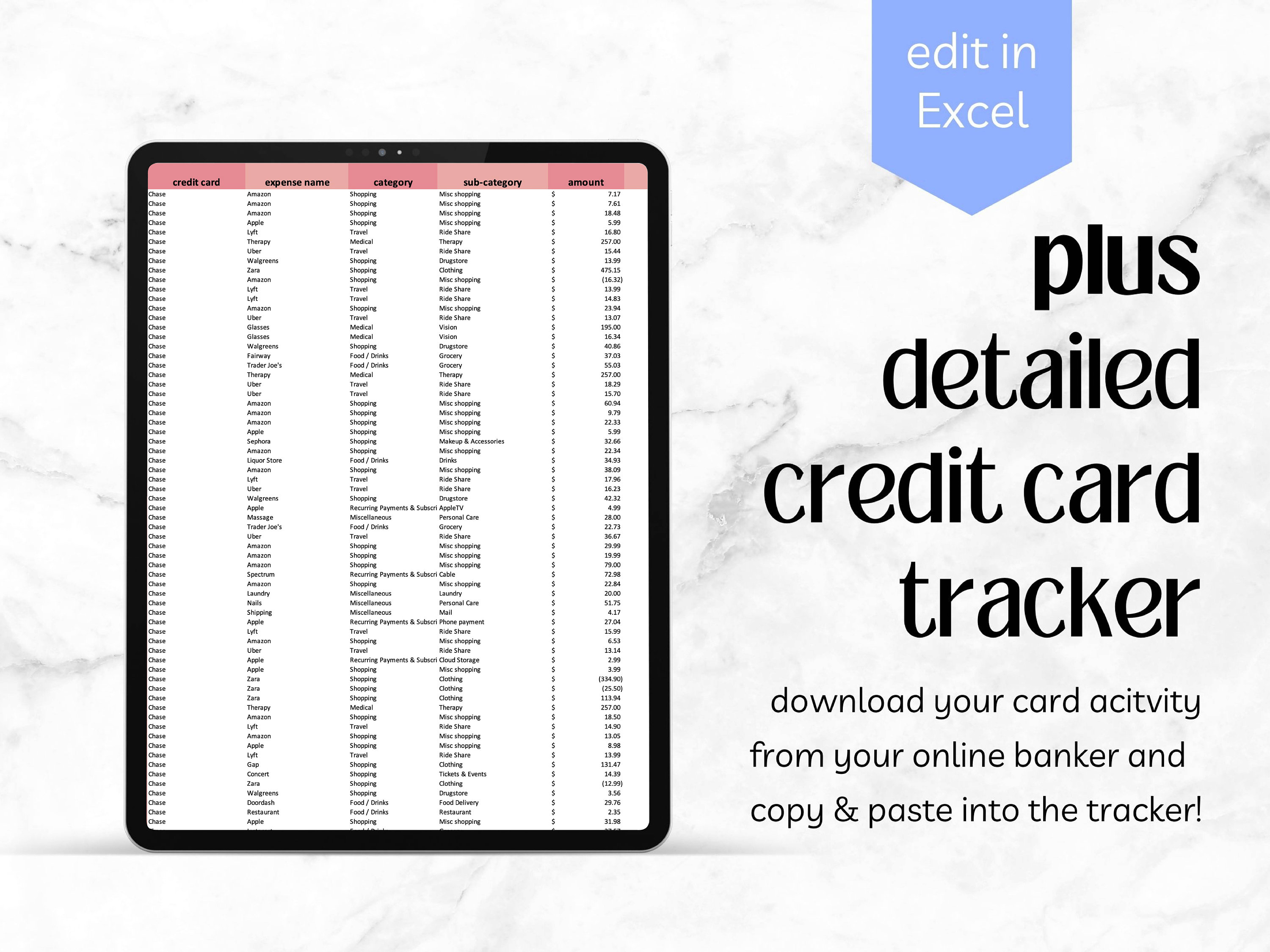 Budget Spreadsheet Template for Excel Budget Tracker Credit Card ...