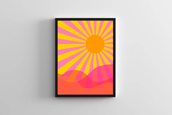 Retro Sun Art Print Bright Wall Print Digital Download Art | Etsy
