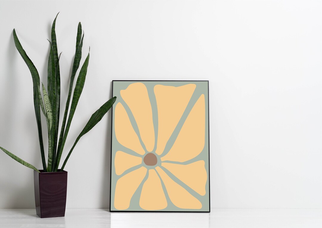 Large Yellow Abstract Flower Art Print: Yellow Floral Wall Poster ...