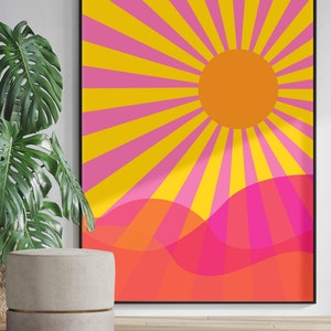 Retro Sun Art Print - Bright Wall Print - Printable Digital Download ...