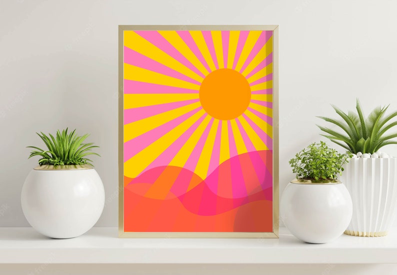 Retro Sun Art Print Bright Wall Print Printable Digital - Etsy