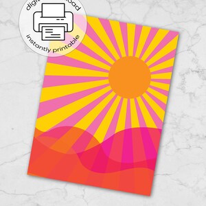 Retro Sun Art Print - Bright Wall Print - Printable Digital Download ...