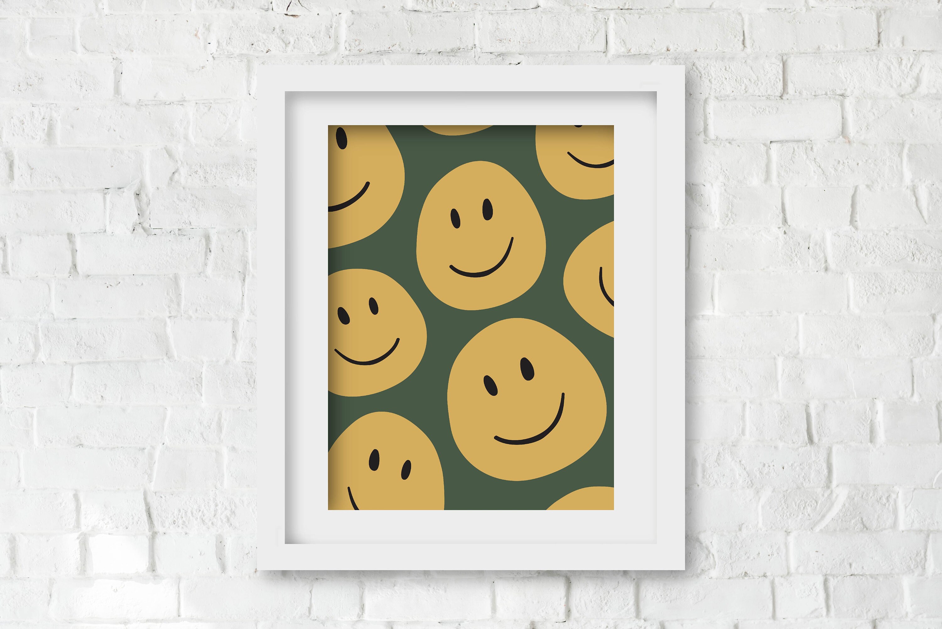Digital Minimalist Smiley Face Art Print Bright Cool Wall Print ...
