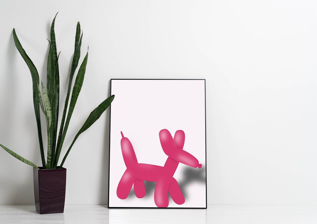 Bright Pink Balloon Dog Art Print: Trendy Wall Poster Decor (printable ...