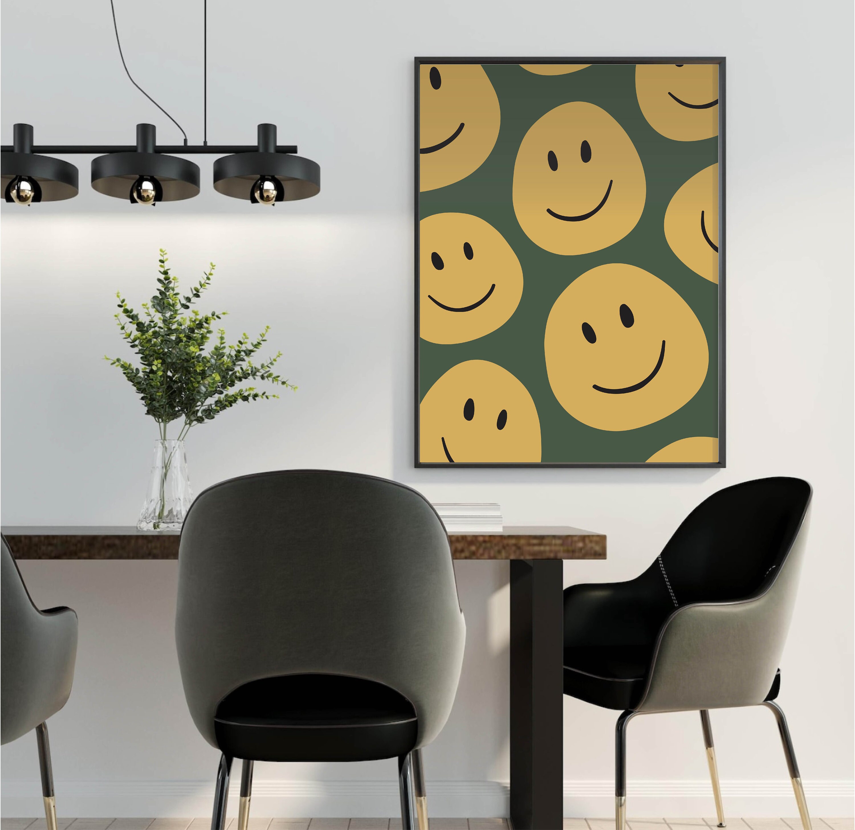Digital Minimalist Smiley Face Art Print Bright Cool Wall Print ...