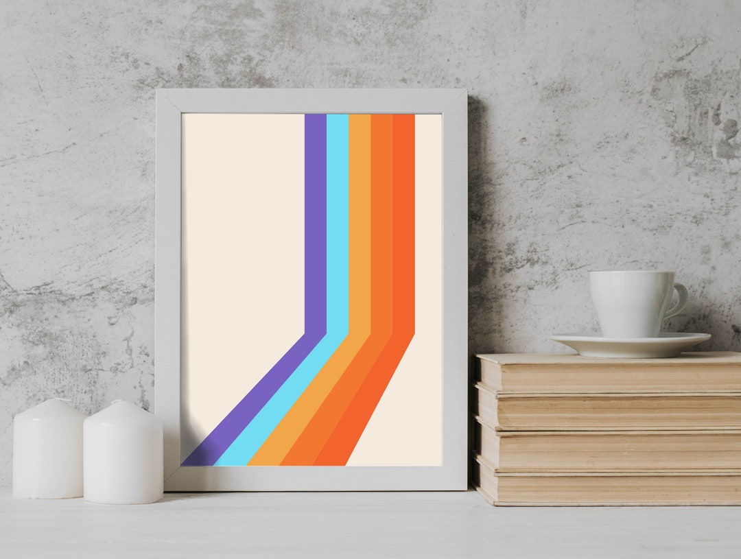 Retro Rainbow Lines Art Print - Printable Digital Download Wall Poster ...