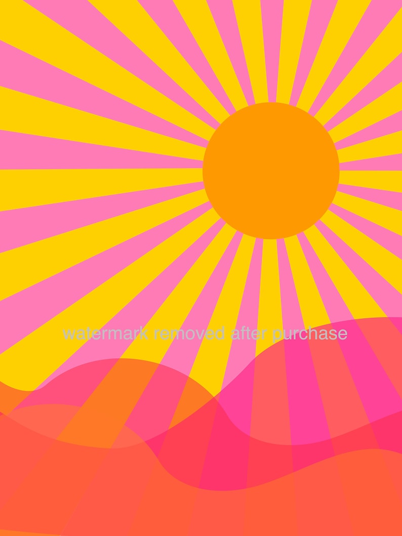 Retro Sun Art Print Bright Wall Print Digital Download Art | Etsy