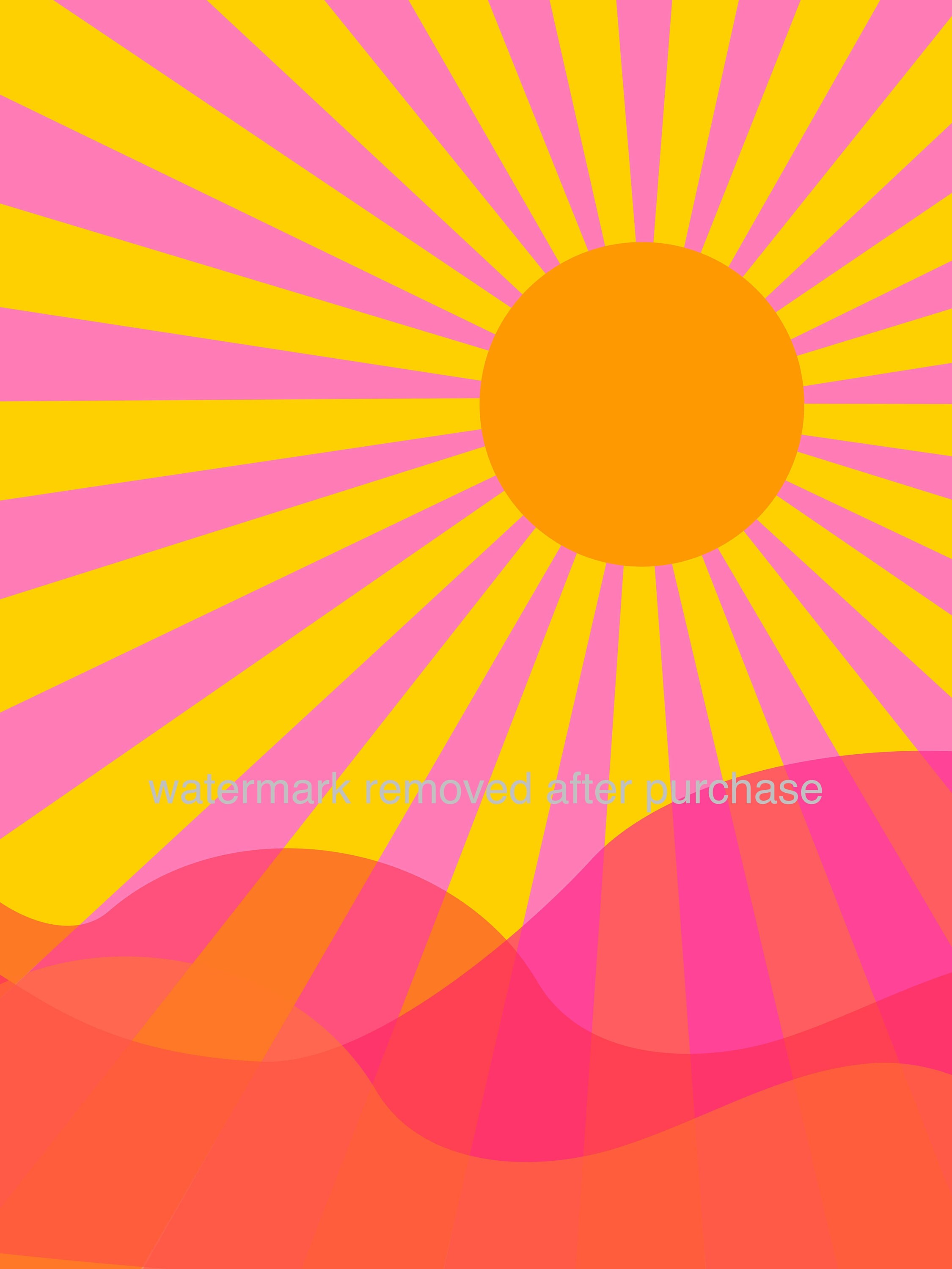 Retro Sun Art Print Bright Wall Print Digital Download Art | Etsy