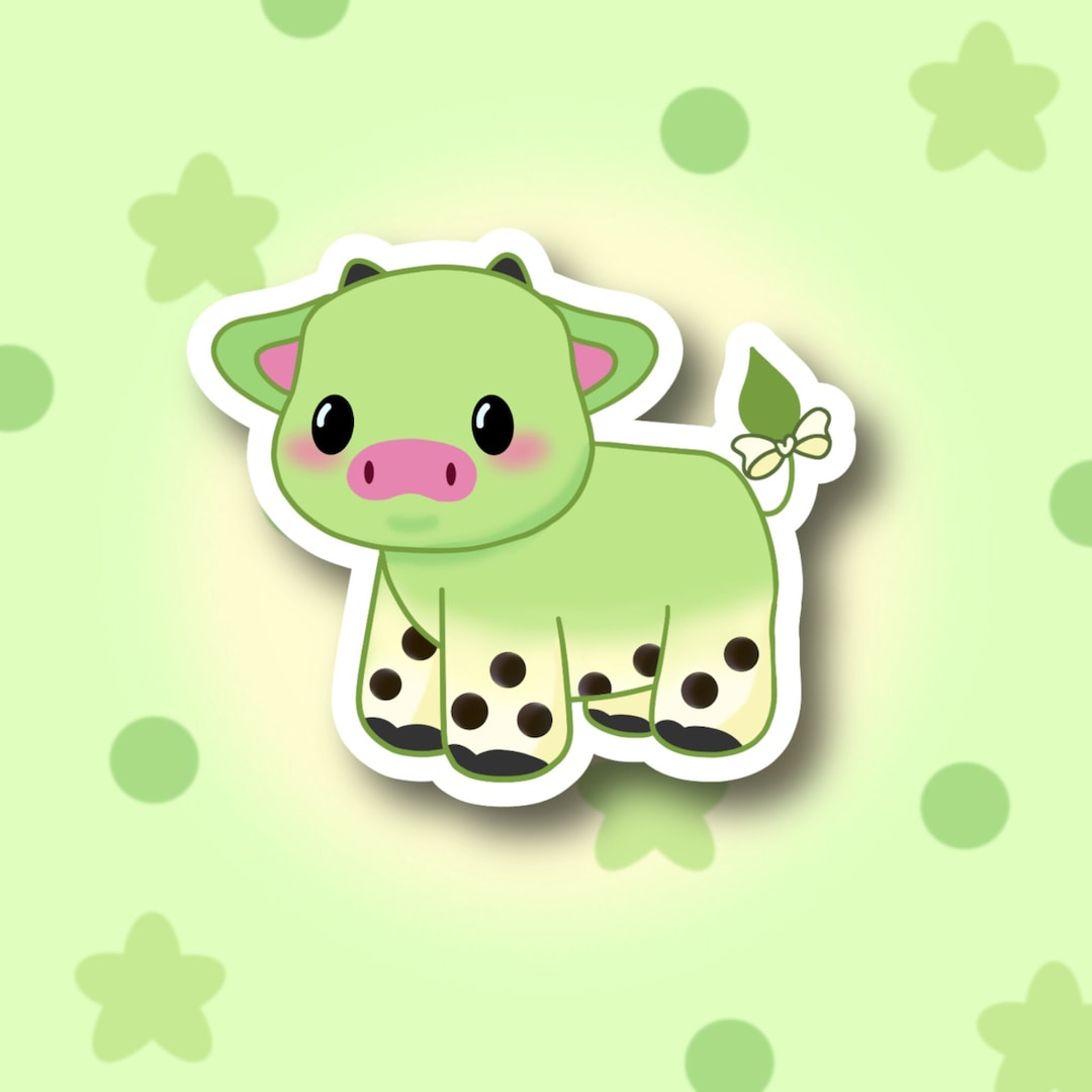 Matcha Milk Tea Cow Cute Waterproof Vinyl Sticker Journal, Laptop ...