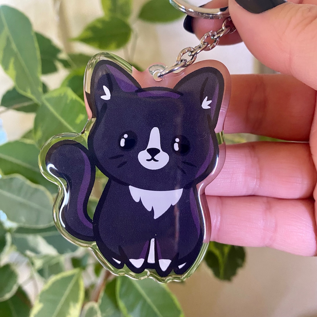 Tuxedo Black and White Cat Shorthair Cute Acrylic Keychain Charm || Art ...