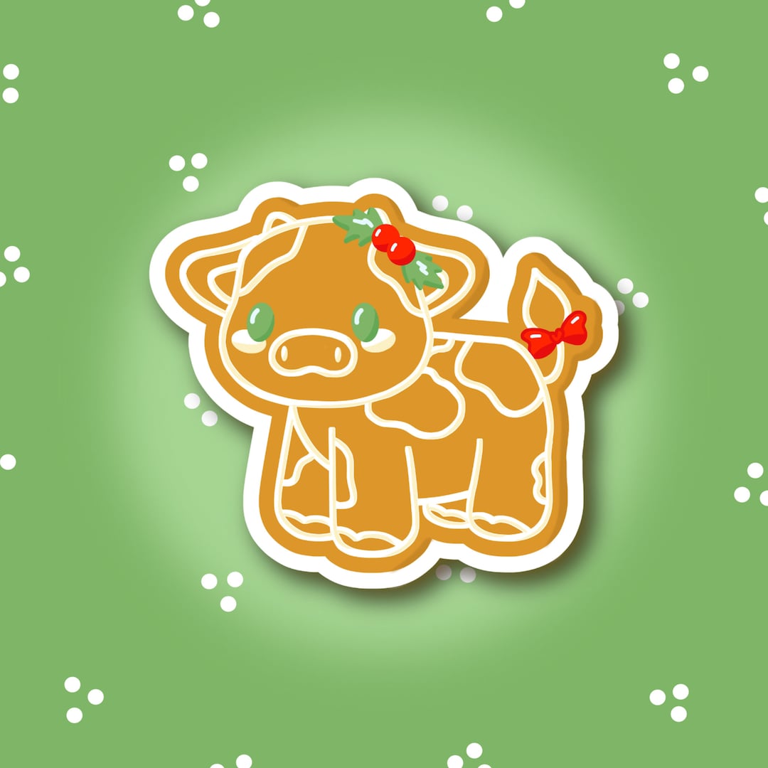 Gingerbread Cow Cute Waterproof Vinyl Sticker Journal, Laptop, Water ...