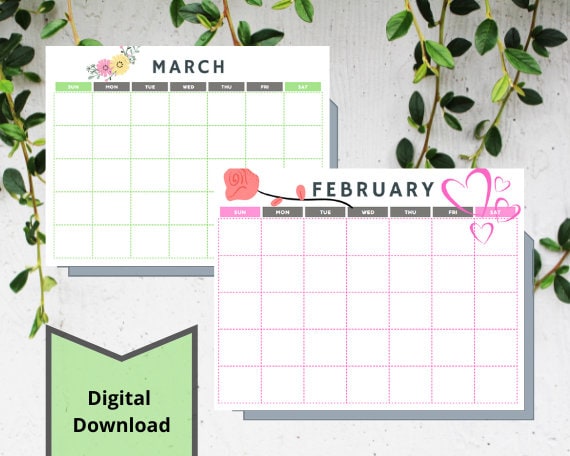 Printable Fun Colorful Blank Calendars | Etsy