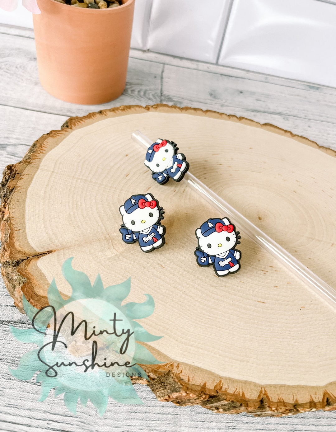 Blue HK Kitty Dodger Straw Charm - Etsy