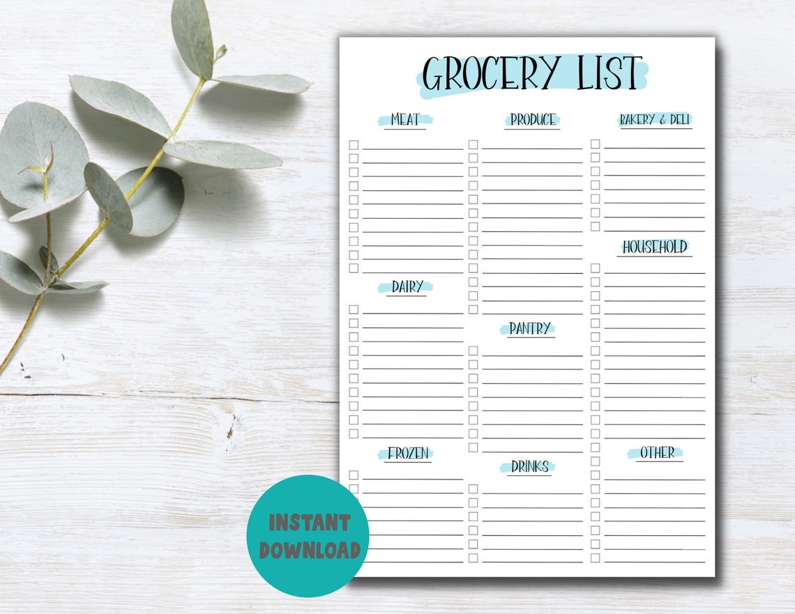 Printable Grocery List / Menu Plan / Instant Download Grocery - Etsy Canada