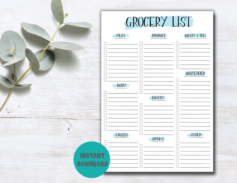 Printable Grocery List / Menu Plan / Instant Download Grocery - Etsy Canada