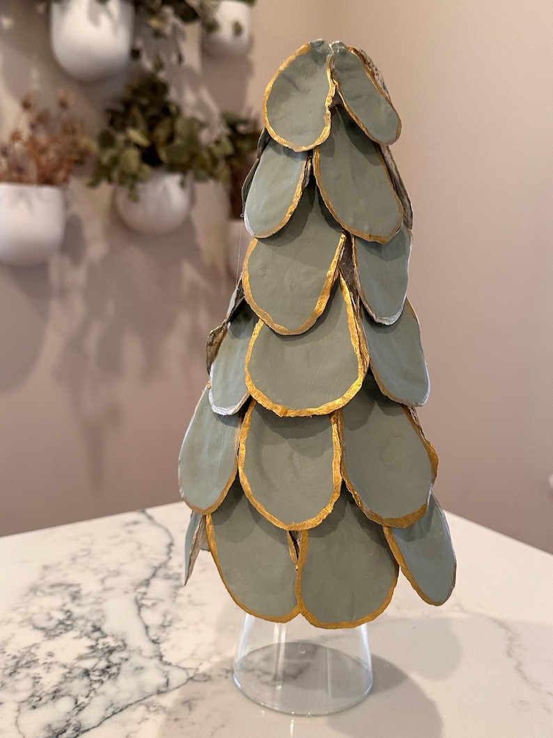 Handmade and Hand Painted Oyster Shell Tree - Sea Green and Gold! Bring ...